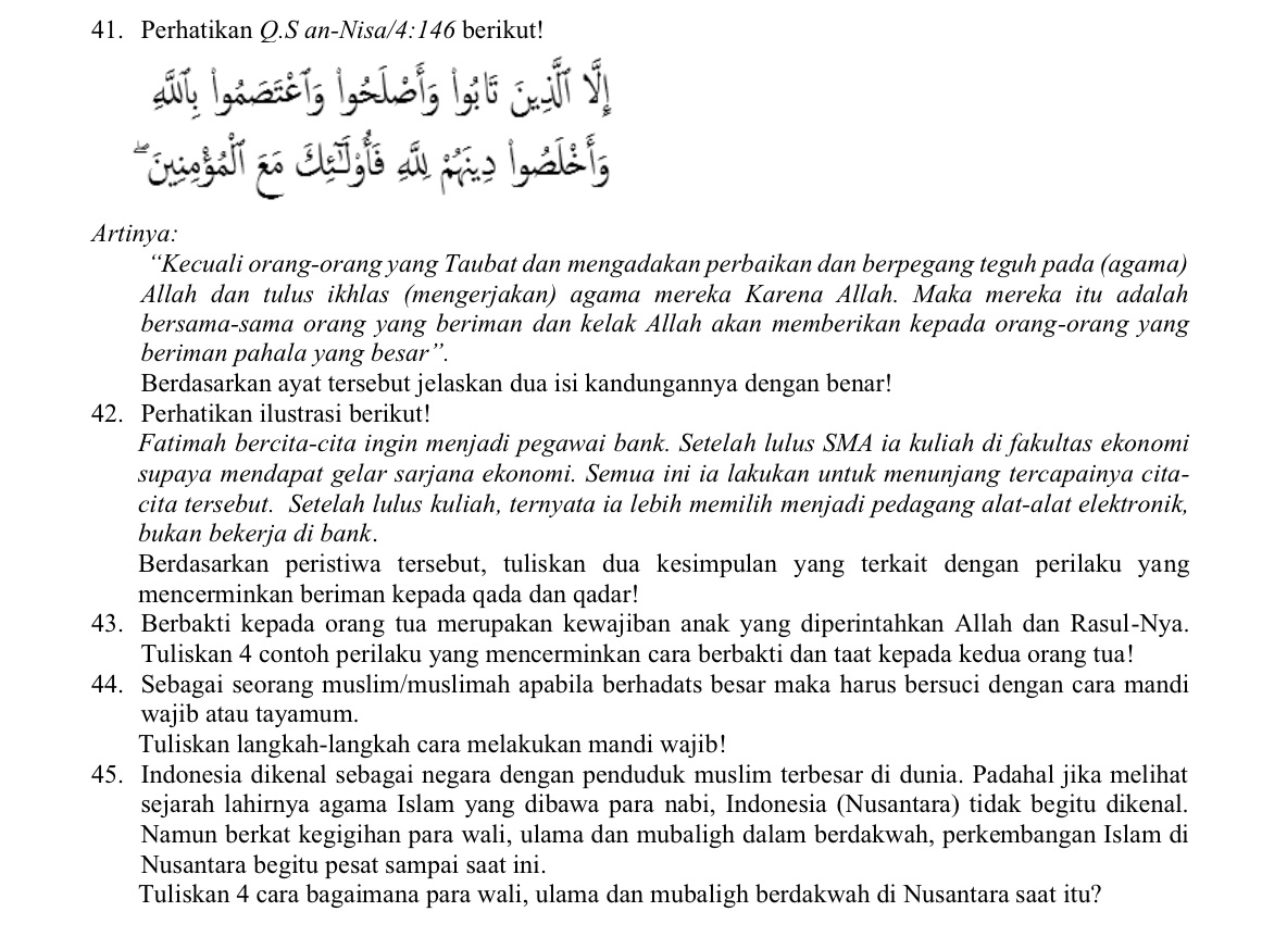 41. Perhatikan Q.S an-Nisa/4:146 berikut! | StudyX