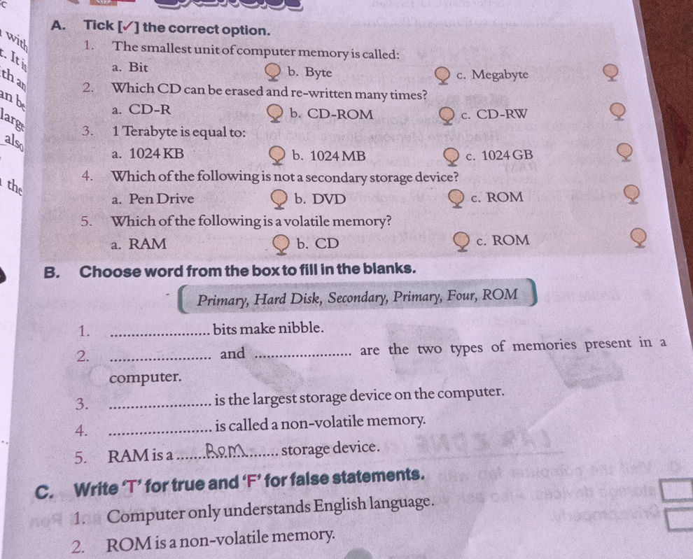A. Tick [ ] the correct option. 1. The | StudyX