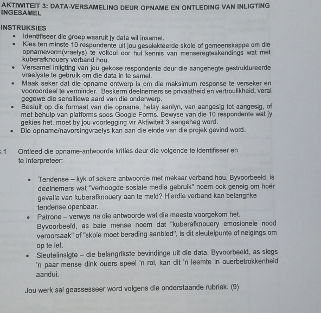 AKTIWITEIT 3: DATA-VERSAMELING DEUR OPNAME | StudyX