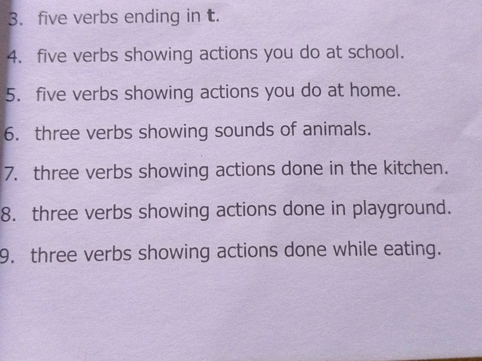 3. five verbs ending in t. 4. five verbs | StudyX