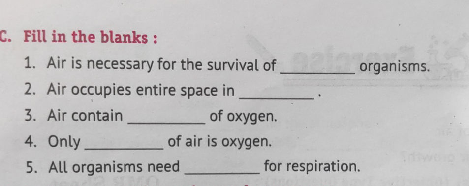 C. Fill in the blanks : 1. Air is necessary | StudyX