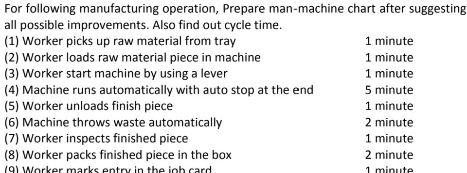 For following manufacturing operation, | StudyX