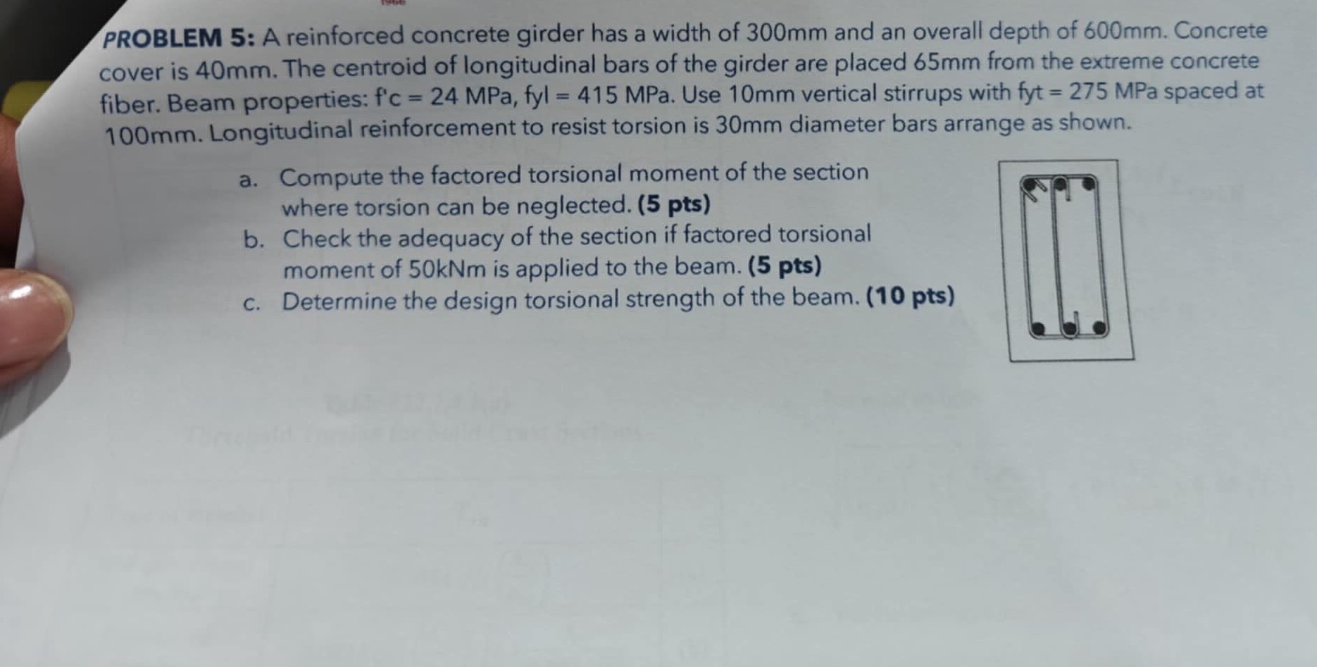 PROBLEM 5: A reinforced concrete girder has | StudyX