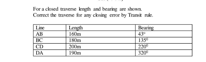 For a closed traverse length and bearing are | StudyX