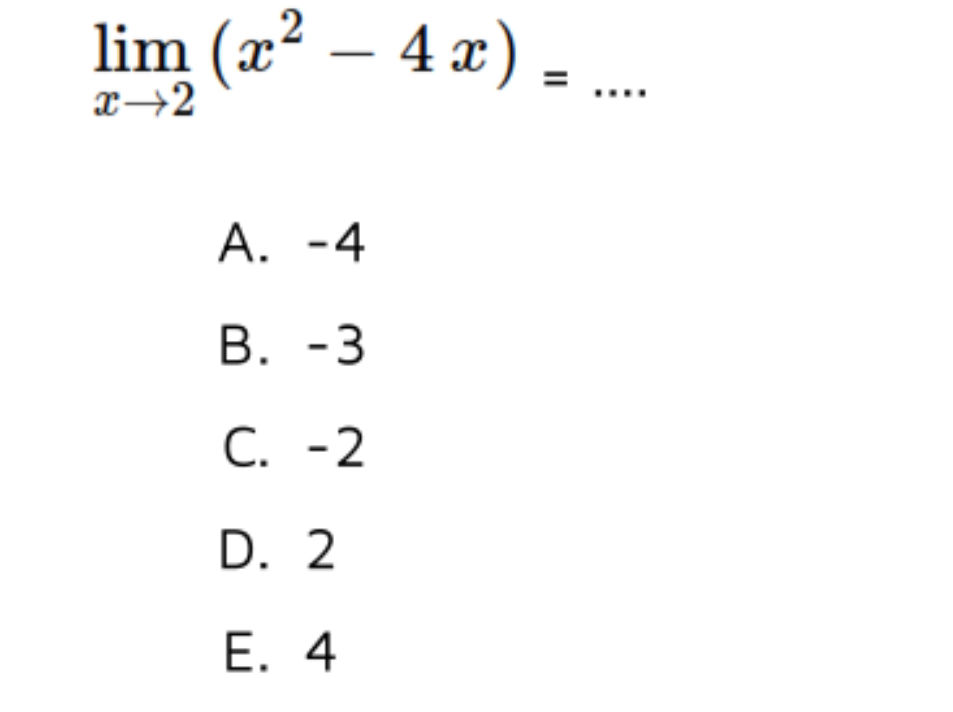 $_{x 2} (x^2 - 4x) = ...$ A. -4 B. -3 C. | StudyX
