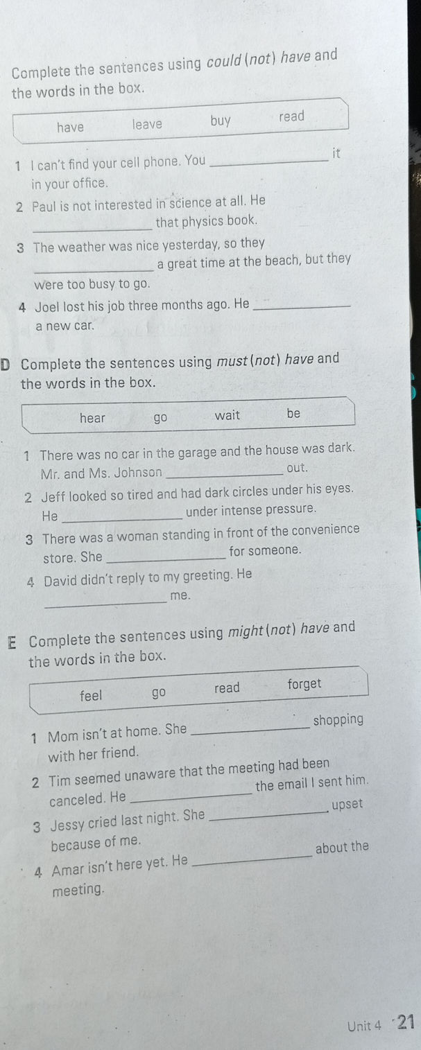 Complete the sentences using could (not) | StudyX