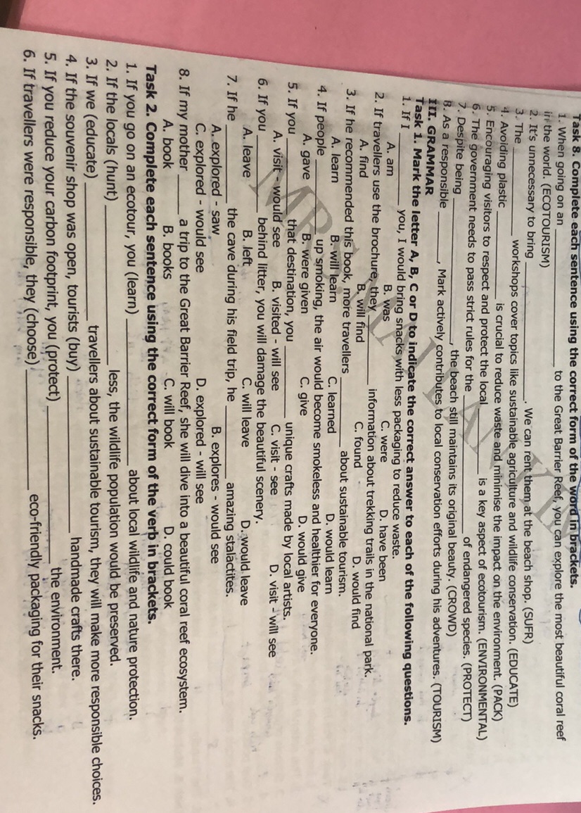 Task 8. Complete each sentence using the | StudyX