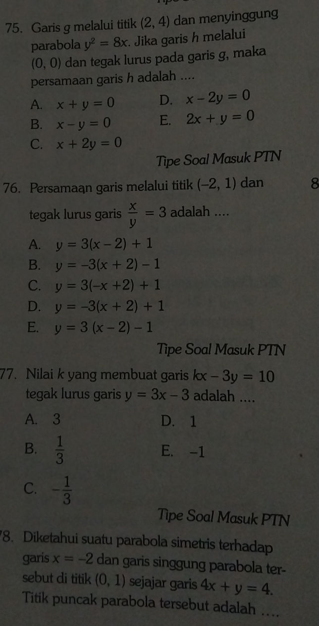75. Garis g melalui titik (2, 4) dan | StudyX