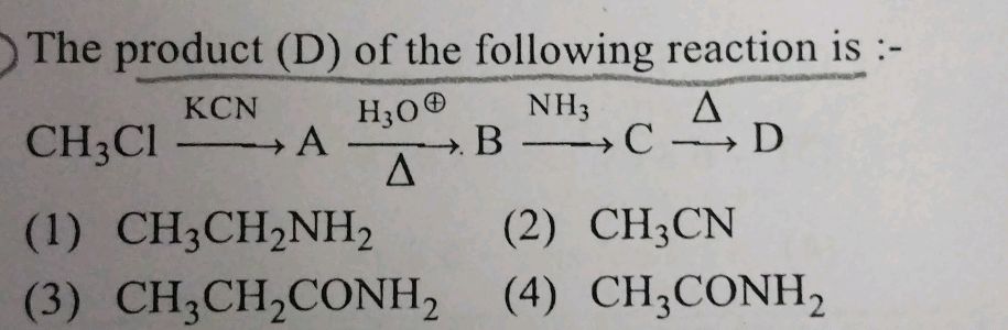 The product (D) of the following reaction is | StudyX