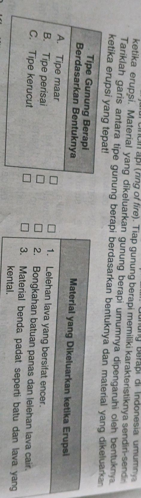 Tariklah garis antara tipe gunung berapi | StudyX