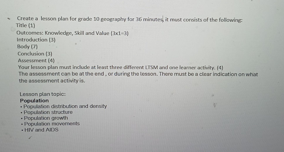 Create a lesson plan for grade 10 geography | StudyX