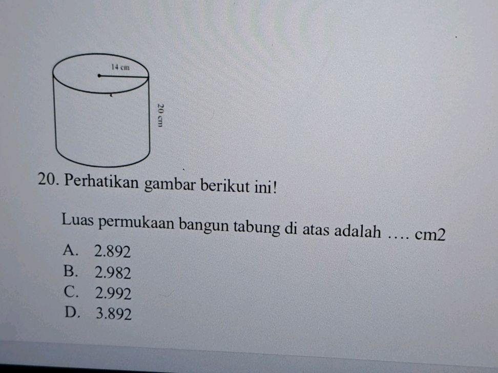 20. Perhatikan gambar berikut ini! Luas | StudyX