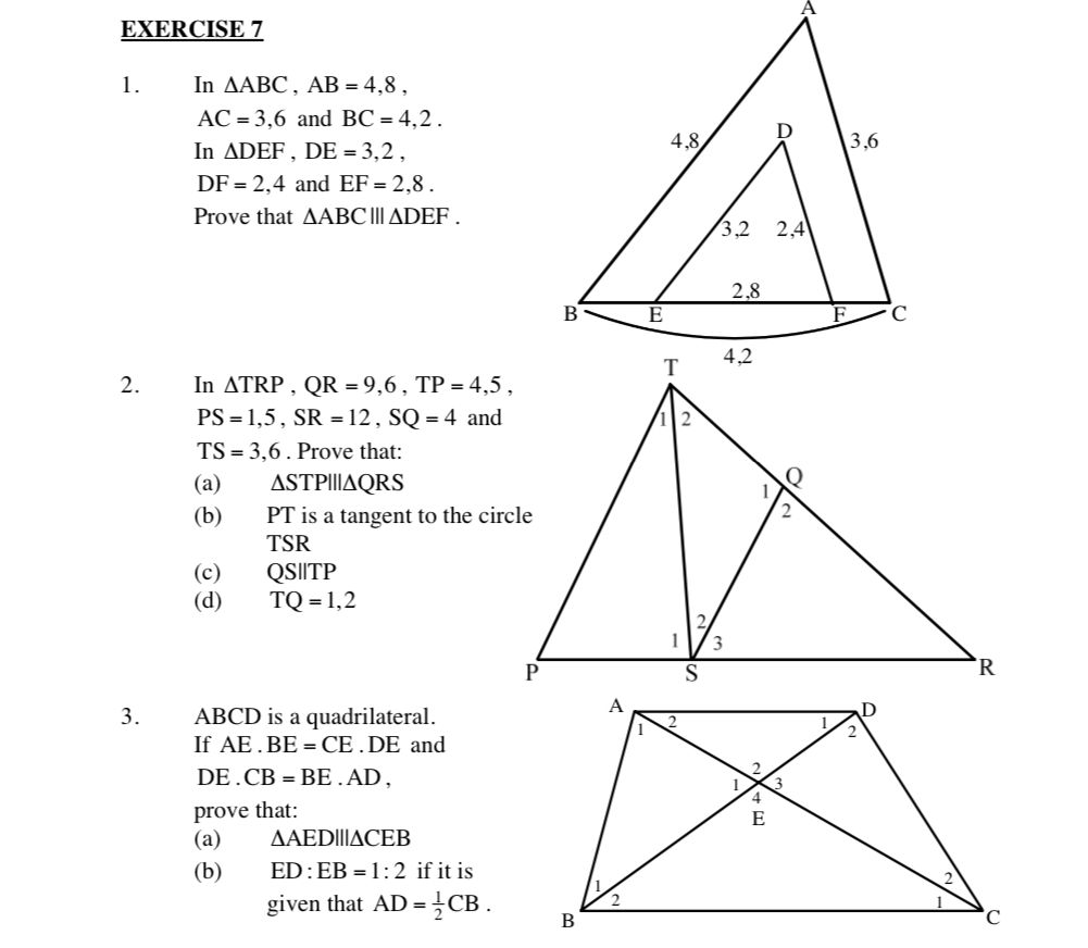 1. In $ ABC$, $AB = 4.8$, $AC = 3.6$ and | StudyX
