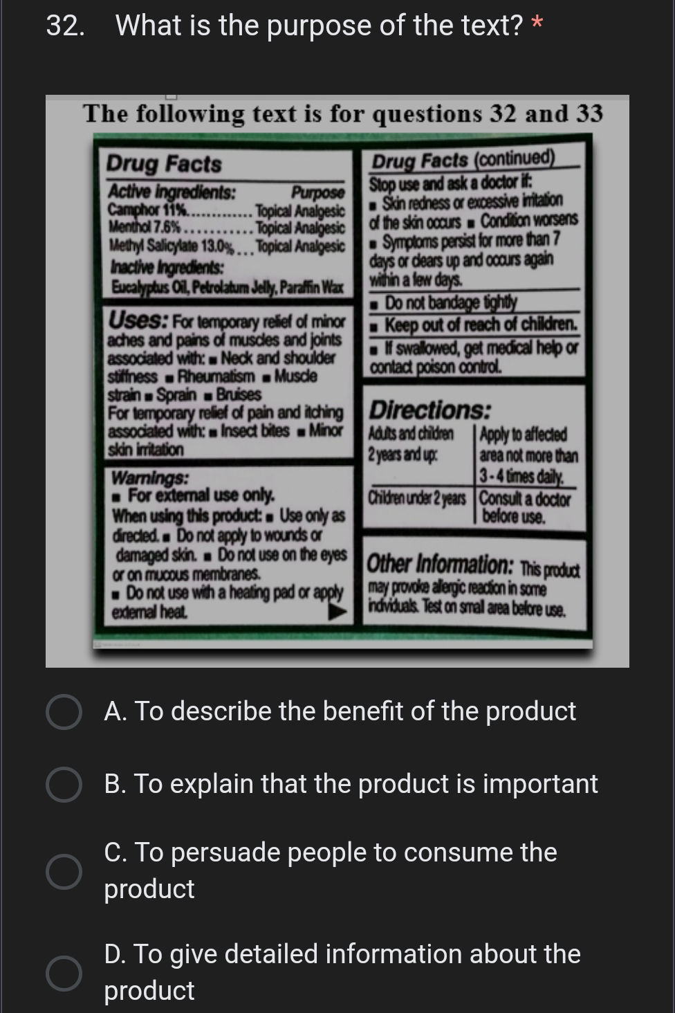32. What is the purpose of the text? The | StudyX