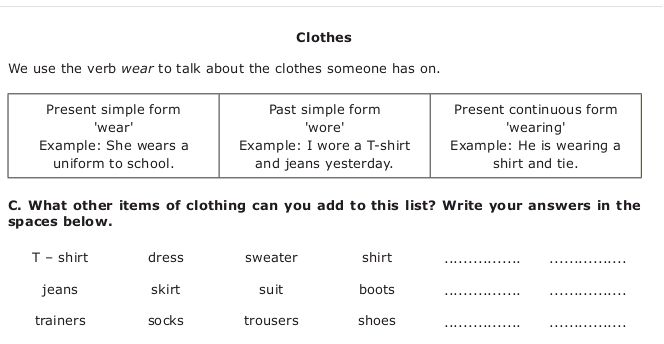 Clothes We use the verb wear to talk about | StudyX