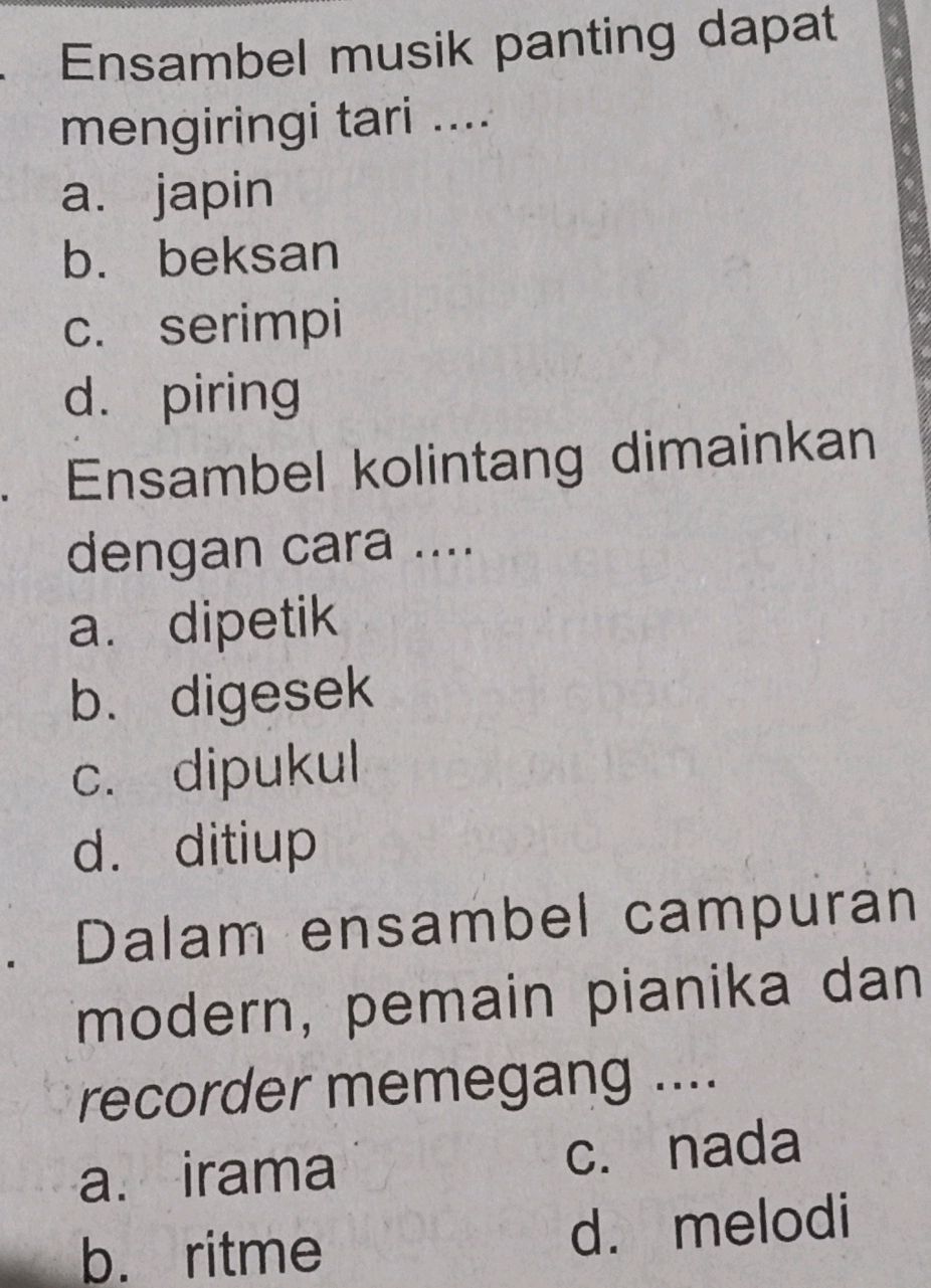 1. Ensambel musik panting dapat mengiringi | StudyX