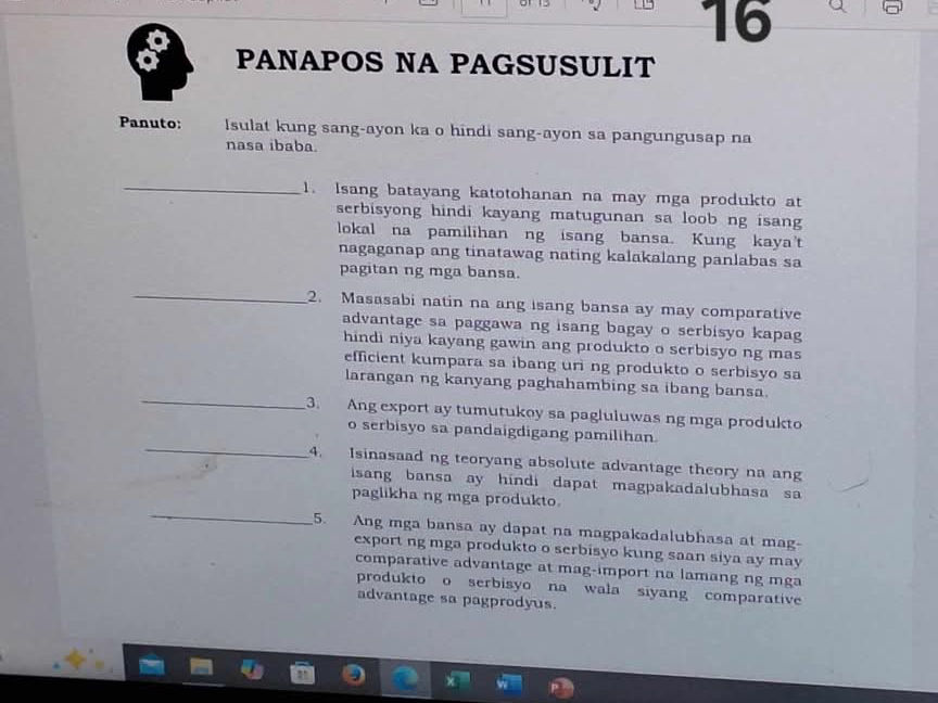 PANAPOS NA PAGSUSULIT Panuto: Isulat kung | StudyX
