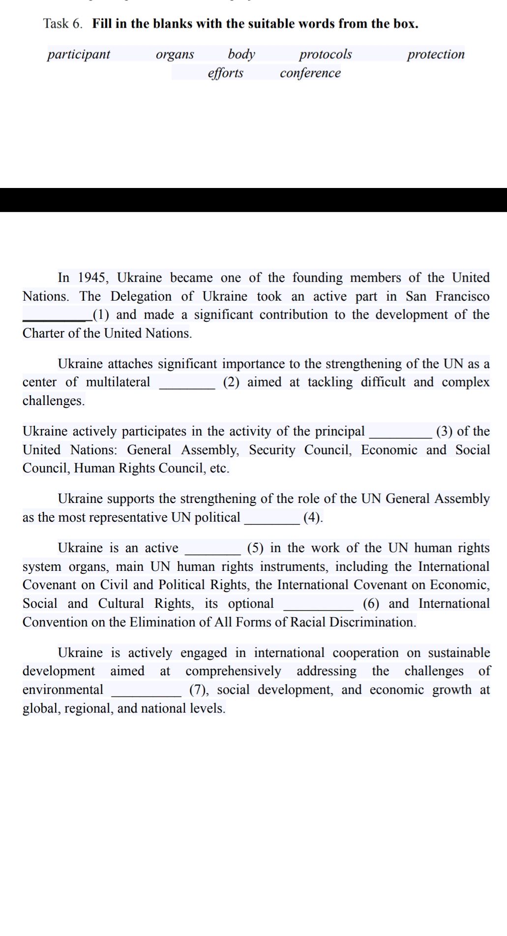 Task 6. Fill in the blanks with the suitable | StudyX