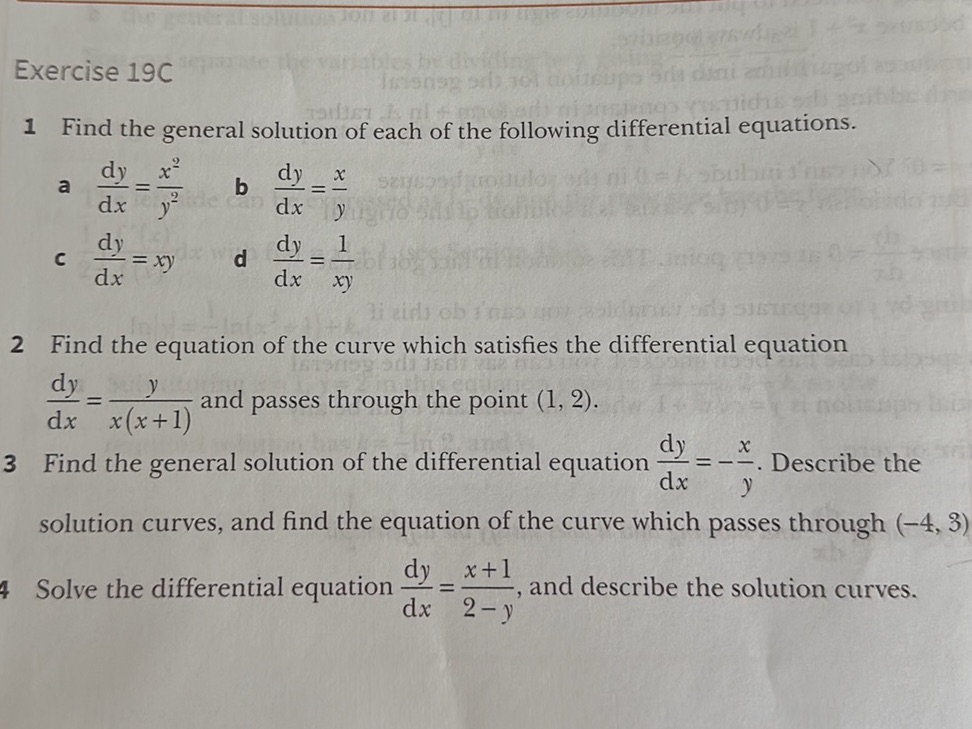 Exercise 19C 1 Find the general solution of | StudyX