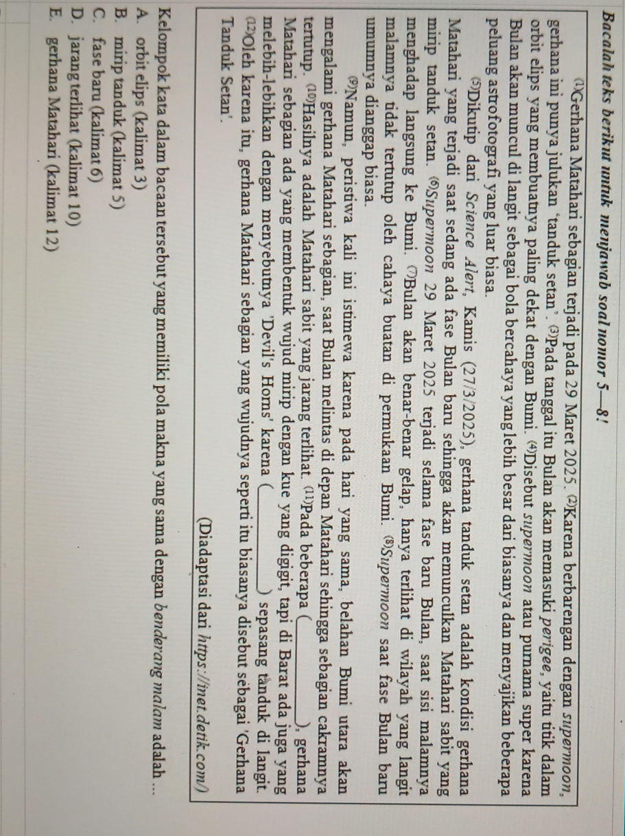 Kelompok kata dalam bacaan tersebut yang | StudyX