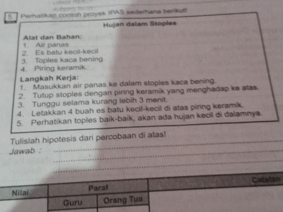 Perhatikan contoh proyek IPAS sederhana