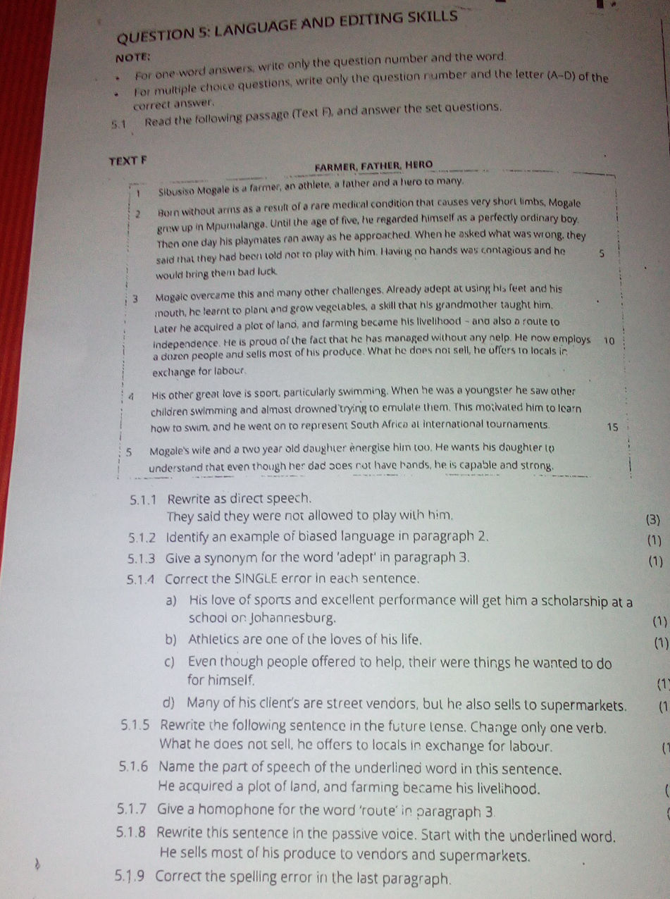 QUESTION 5: LANGUAGE AND EDITING SKILLS | StudyX