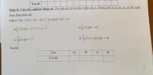 Câu 1. Cho $f(x) = 4x^2 + 2x + 1$ và $g(x) = | StudyX