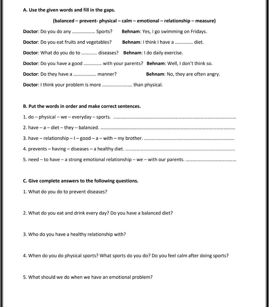 A. Use the given words and fill in the gaps. | StudyX