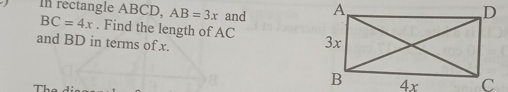 In rectangle ABCD, AB = 3x and BC = 4x. Find | StudyX