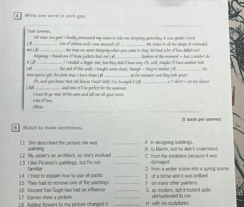 A Write one word in each gap. Dear Gemma, | StudyX