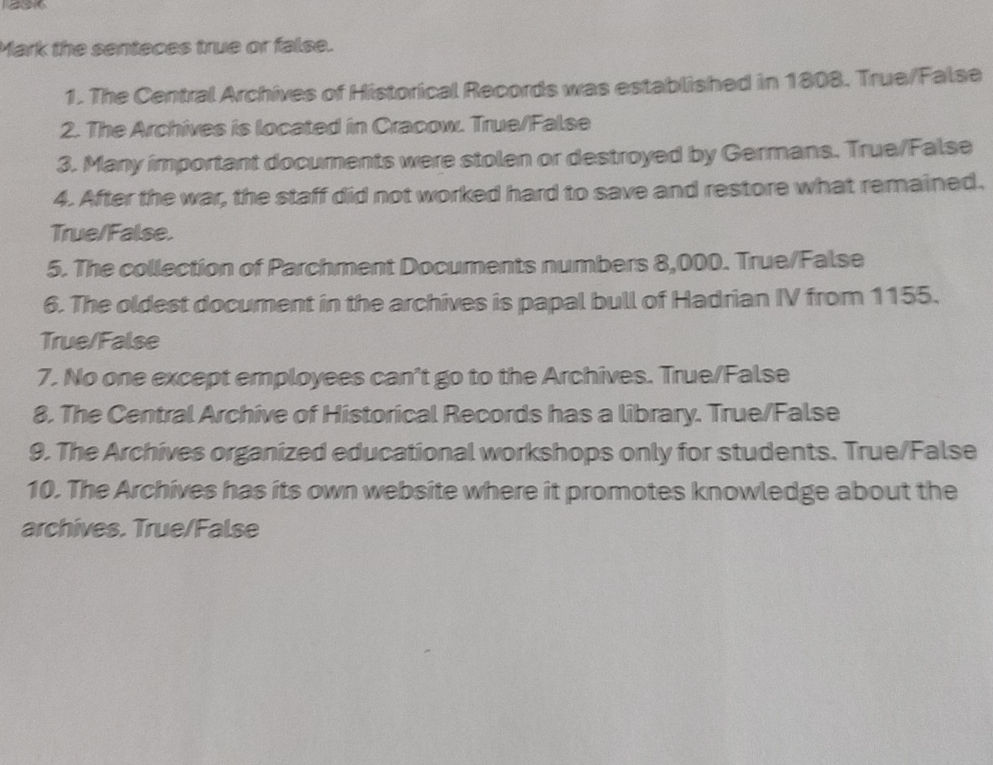 Mark the senteces true or false. 1. The | StudyX