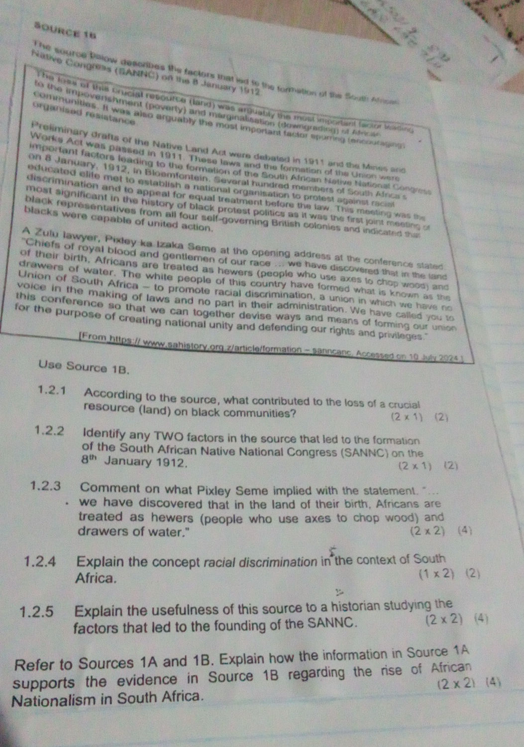 Use Source 1B. 1.2.1 According to the | StudyX