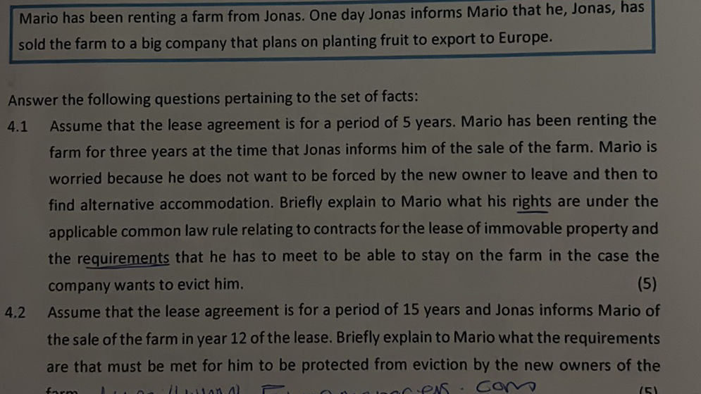 Mario has been renting a farm from Jonas. | StudyX