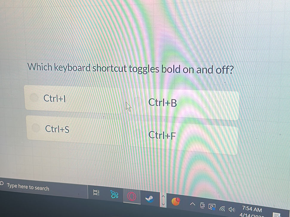 Which keyboard shortcut toggles bold on and | StudyX