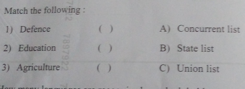 Match the following: 1) Defence ( ) A) | StudyX