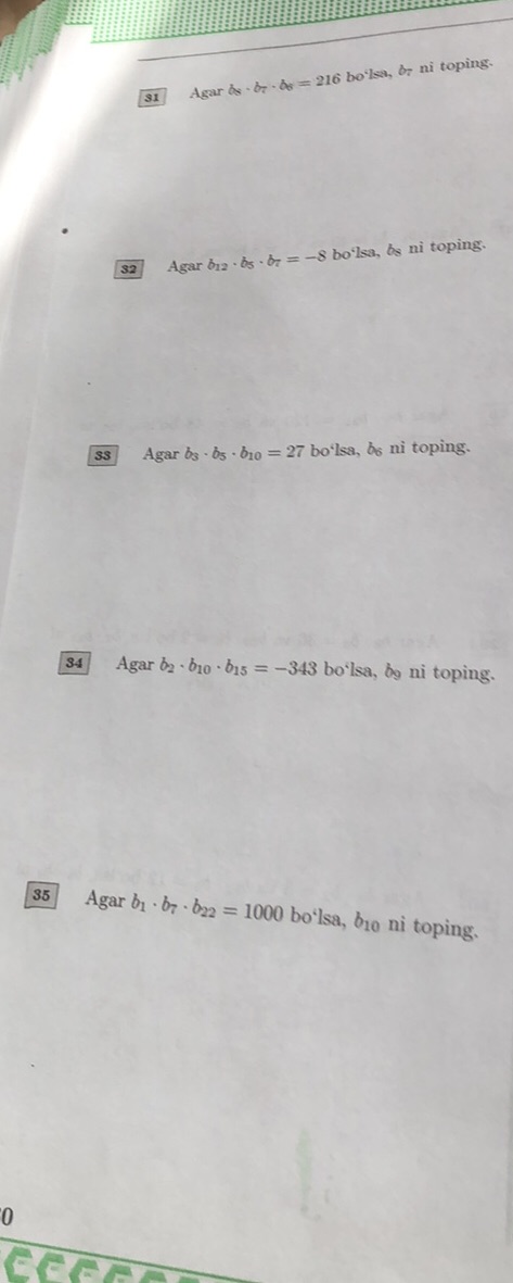 31. Agar $b_8 b_7 b_6 = 216$ bo'lsa, | StudyX