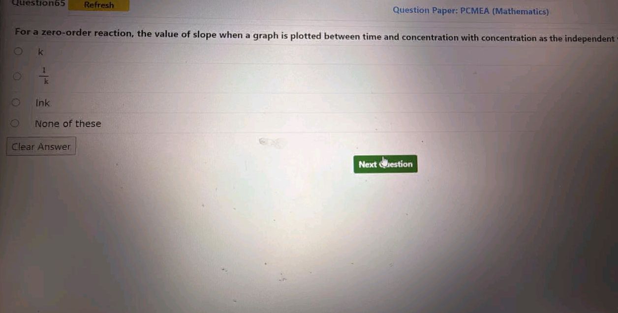 For a zero-order reaction, the value of | StudyX
