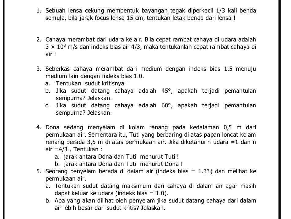 1. Sebuah lensa cekung membentuk bayangan | StudyX