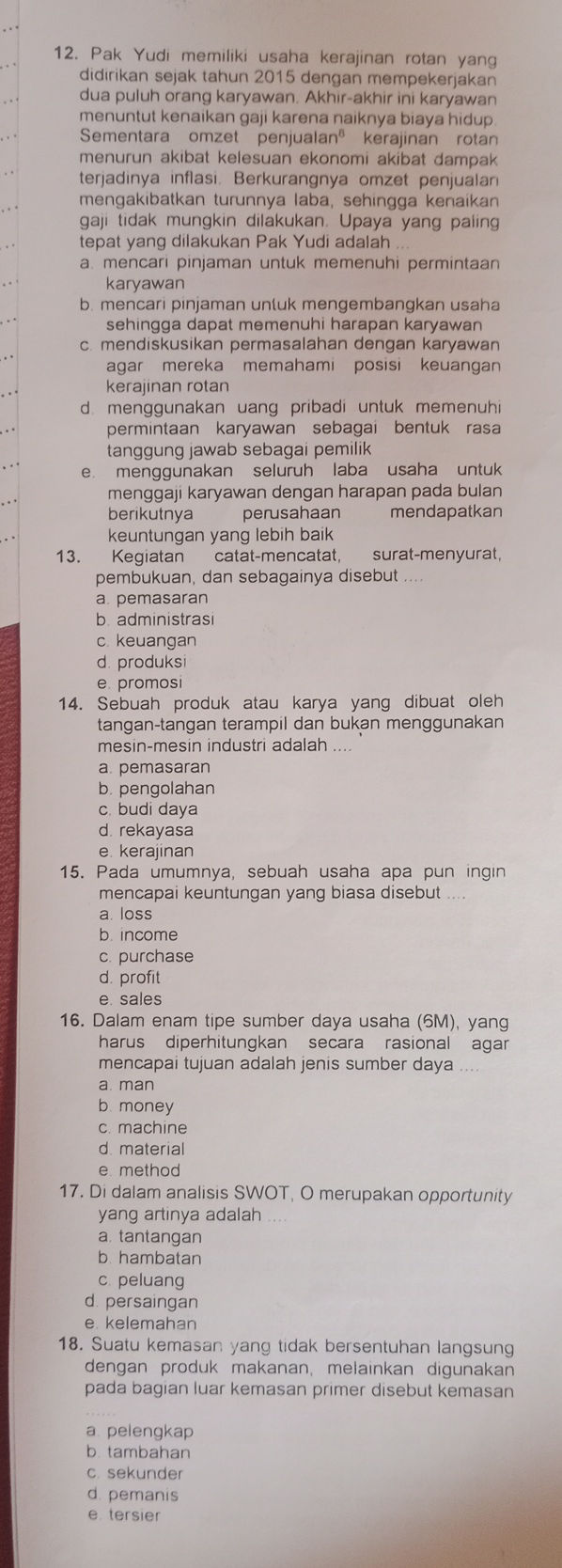 12. Pak Yudi memiliki usaha kerajinan rotan | StudyX
