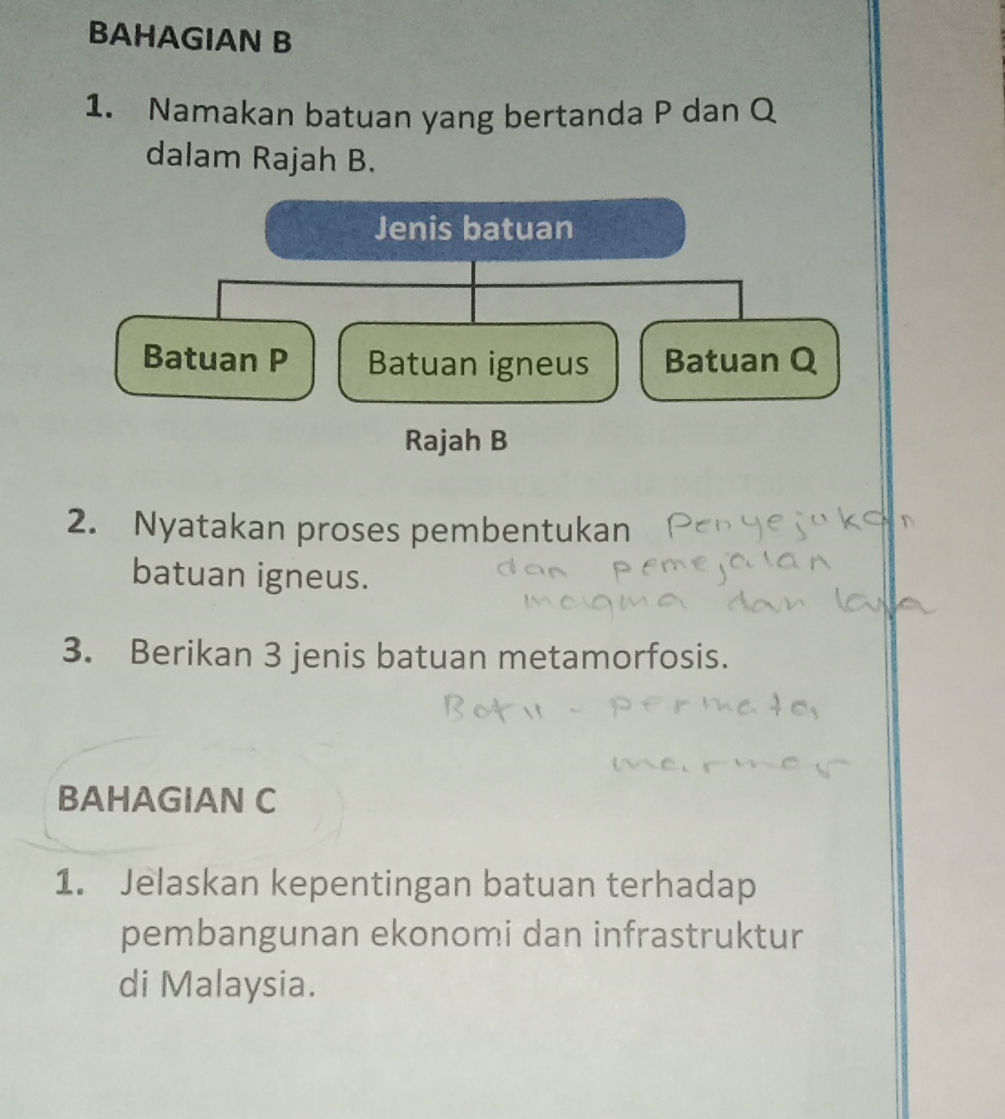 1. Namakan batuan yang bertanda P dan Q | StudyX