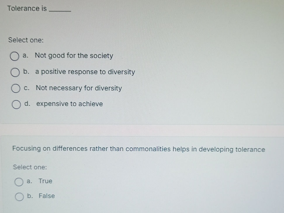 Tolerance is ____ Select one: a. Not good | StudyX