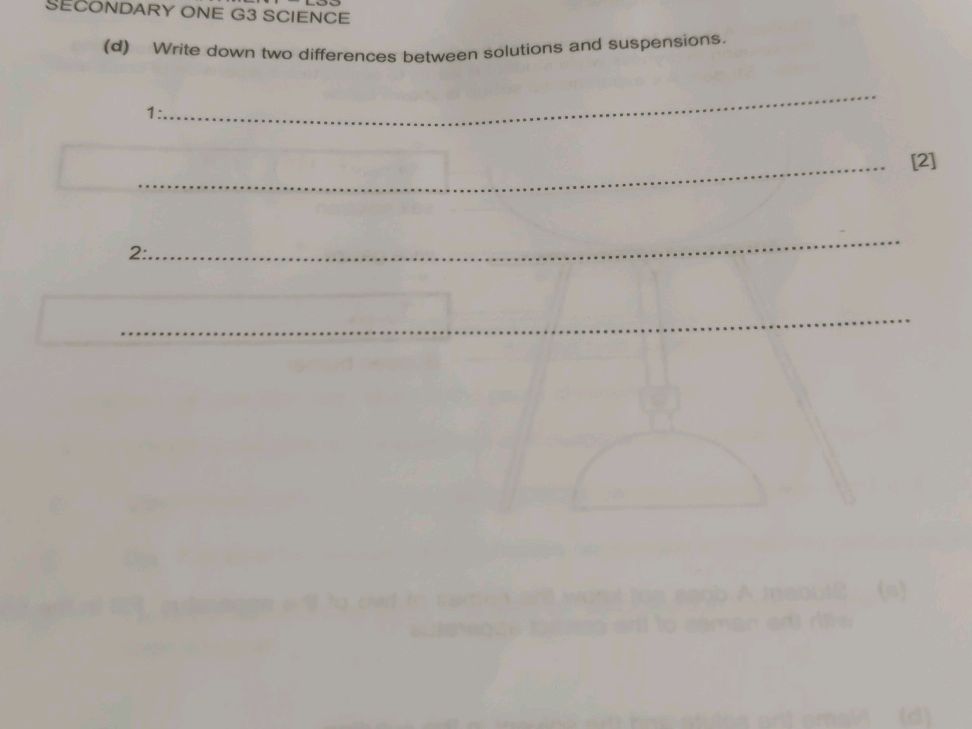 SECONDARY ONE G3 SCIENCE (d) Write down two | StudyX
