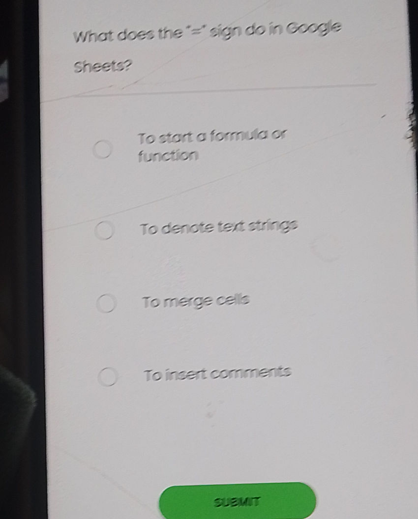 What does the "=" sign do in Google Sheets? | StudyX