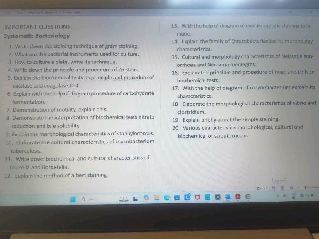 IMPORTANT QUESTIONS: Systematic Bacteriology | StudyX