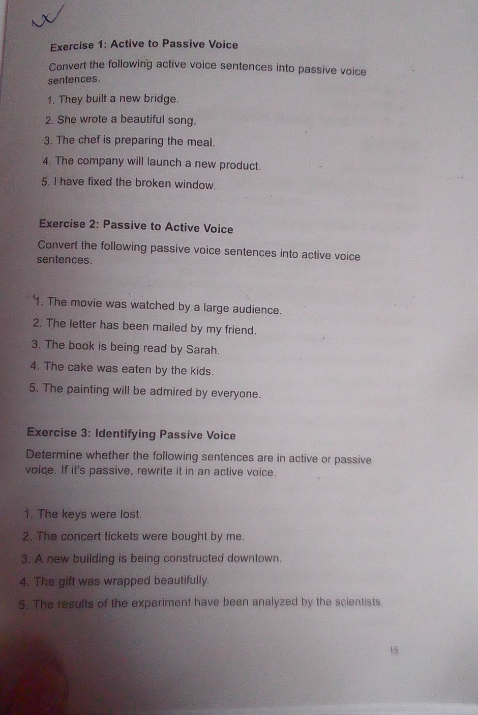 Exercise 1: Active to Passive Voice Convert | StudyX