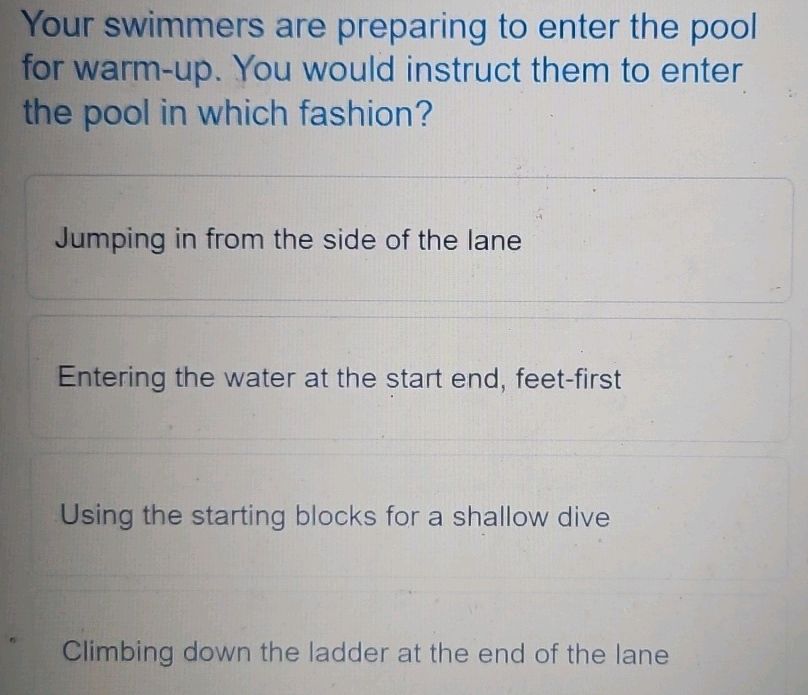 Your swimmers are preparing to enter the | StudyX