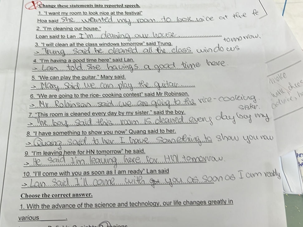 Change these statements into reported | StudyX