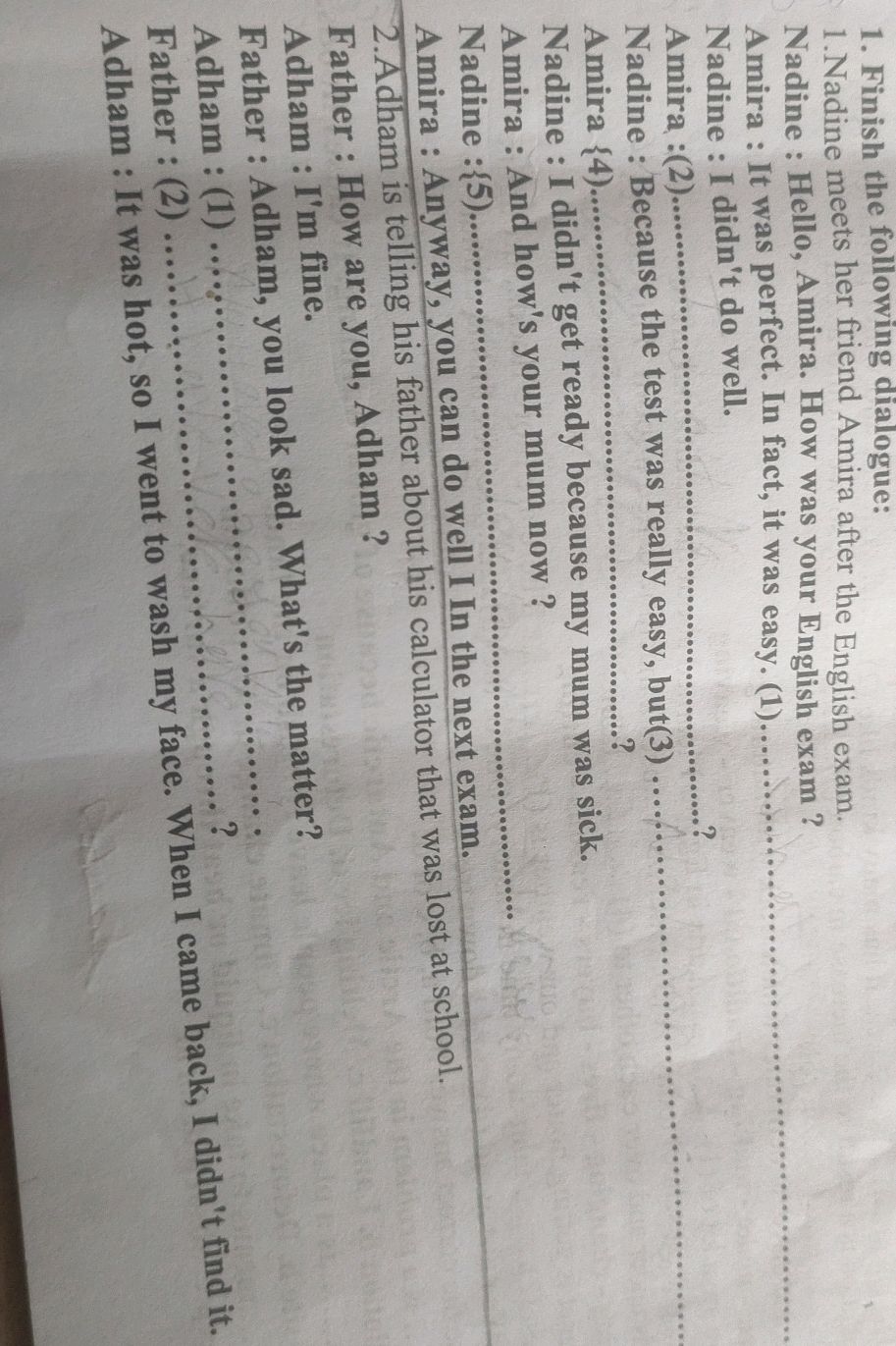 1. Finish the following dialogue: 1.Nadine | StudyX