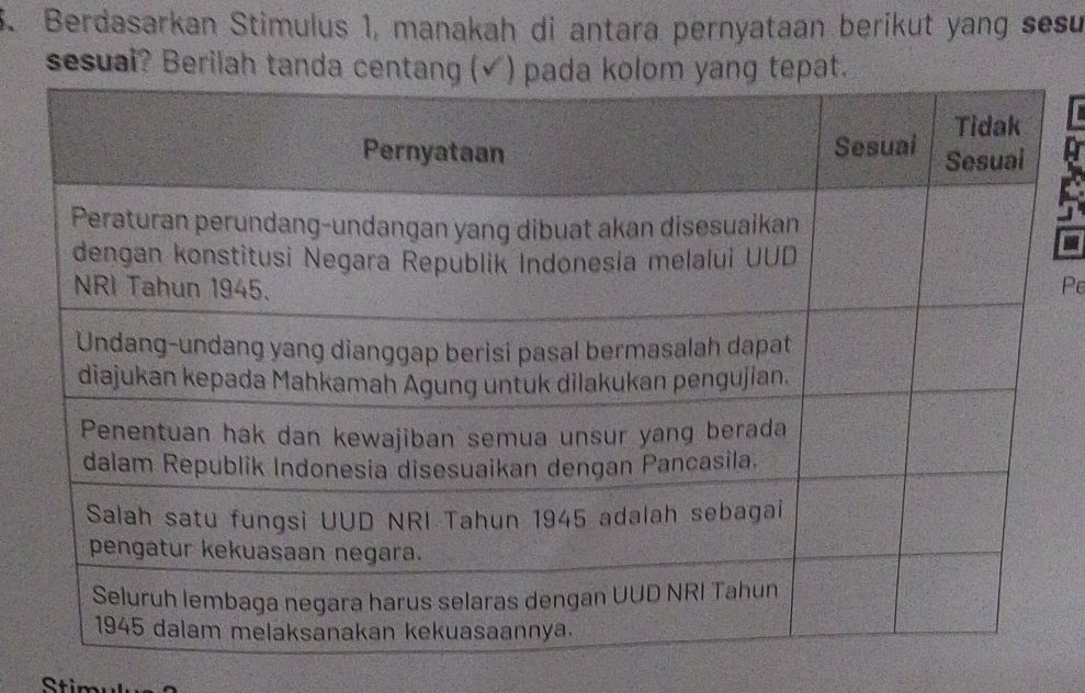 Berdasarkan Stimulus 1, manakah di antara | StudyX