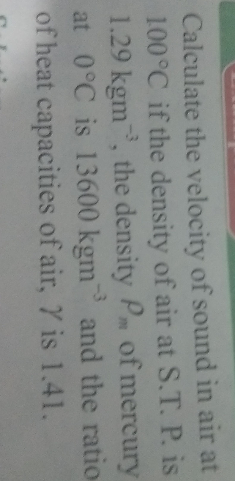 Calculate the velocity of sound in air at | StudyX